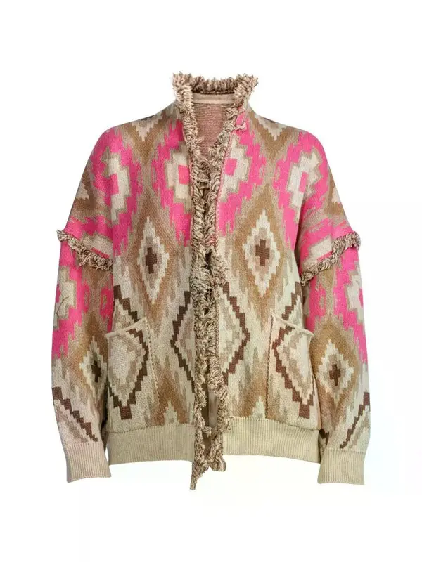 TENSIONE IN Geometric-pattern Fringed Cardigan