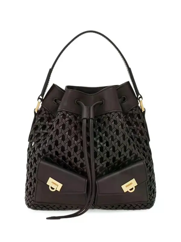 FERRAGAMO Woven Leather Mini Bucket Bag