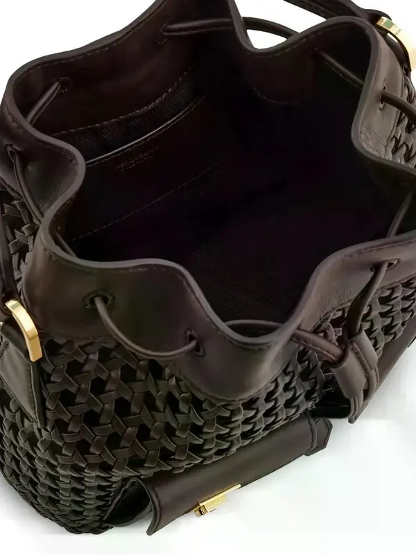 FERRAGAMO Woven Leather Mini Bucket Bag