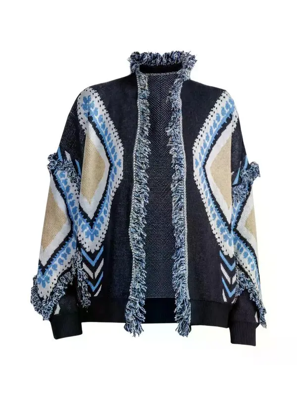 TENSIONE IN Geometric-pattern Fringed Cardigan