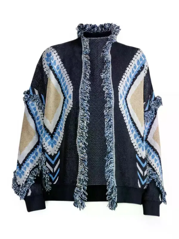 TENSIONE IN Geometric-pattern Fringed Cardigan