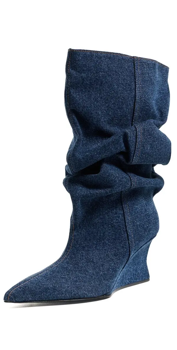 Balmain Denim Wedge Ankle Boots