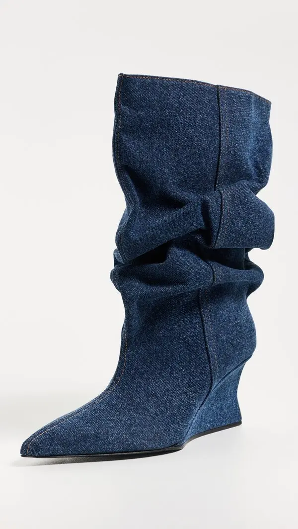 Balmain Denim Wedge Ankle Boots