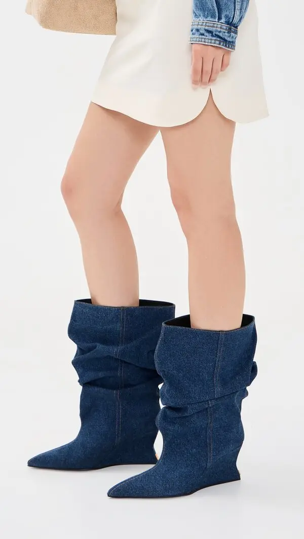 Balmain Denim Wedge Ankle Boots