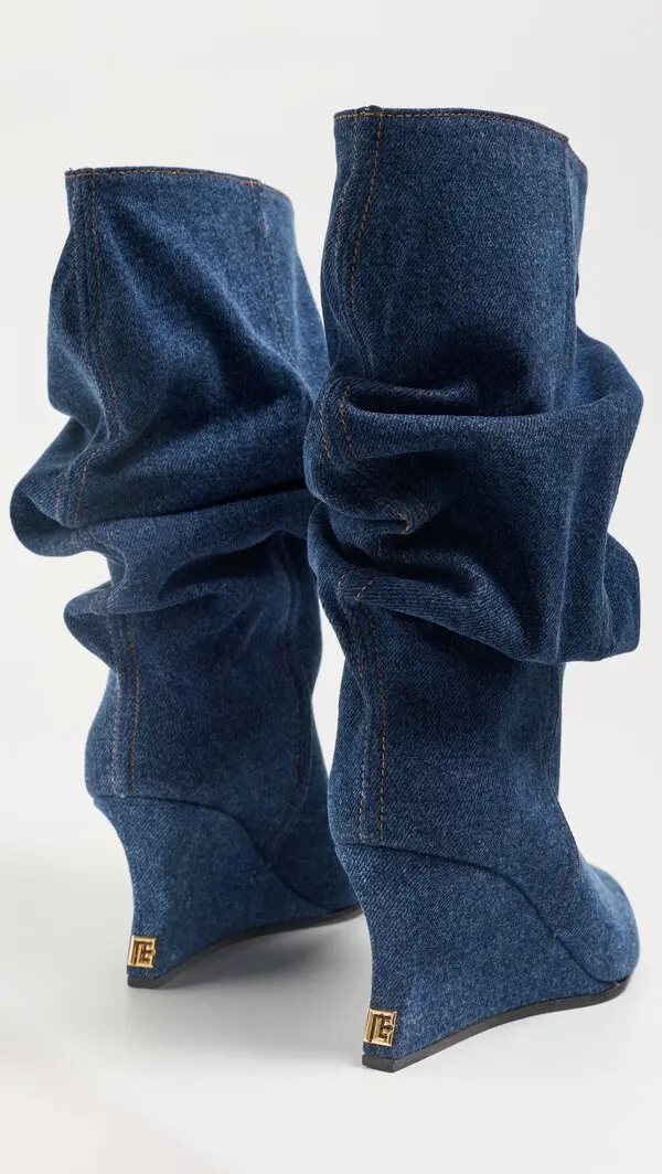 Balmain Denim Wedge Ankle Boots