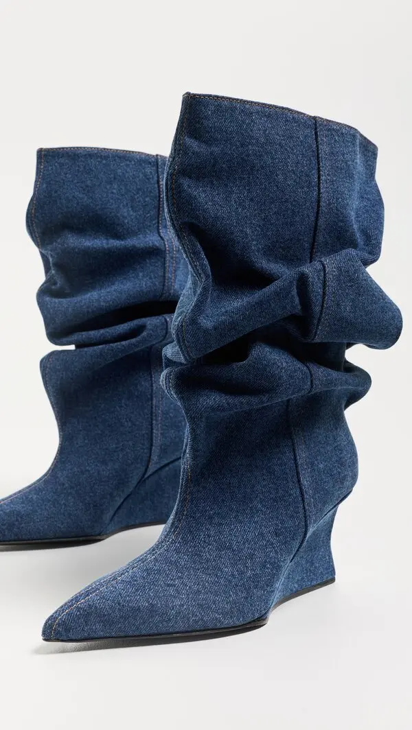 Balmain Denim Wedge Ankle Boots