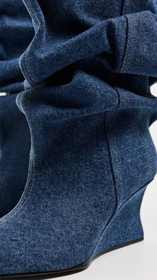 Balmain Denim Wedge Ankle Boots