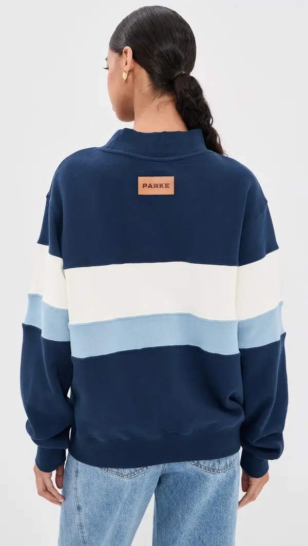 PARKE Striped Mock Neck Sweatshirt