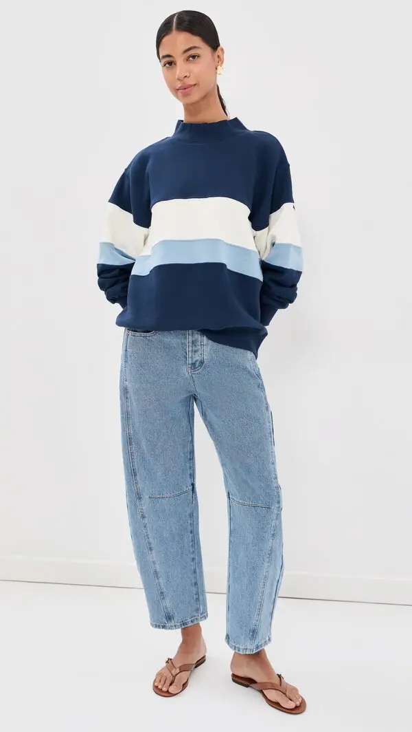 PARKE Striped Mock Neck Sweatshirt