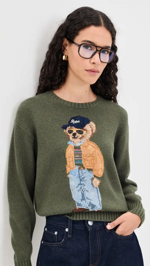 Polo Ralph Lauren Cotton Bear Long Sleeve Crew Neck Pullover