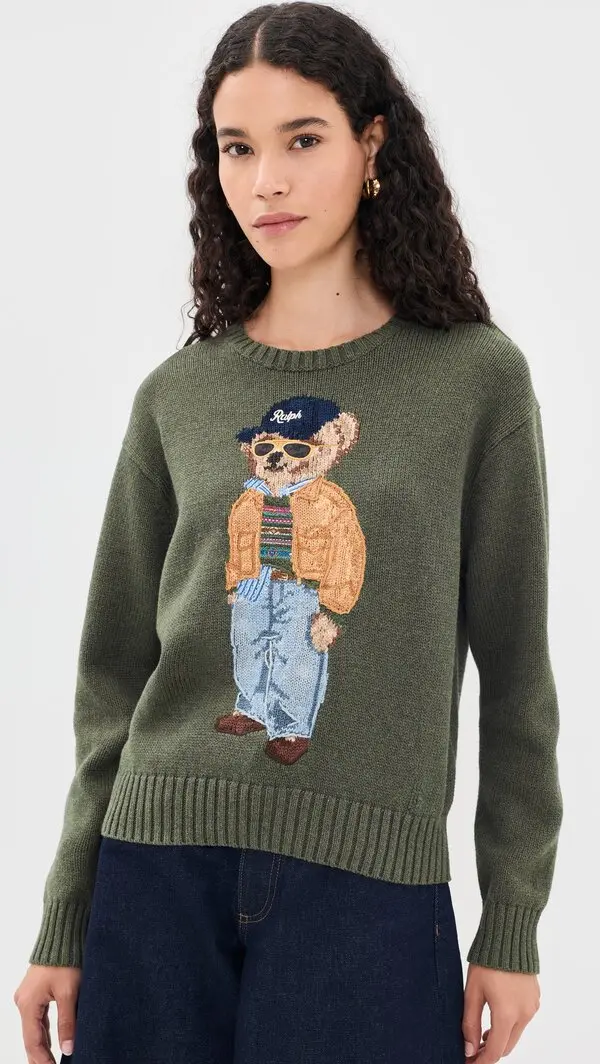Polo Ralph Lauren Cotton Bear Long Sleeve Crew Neck Pullover