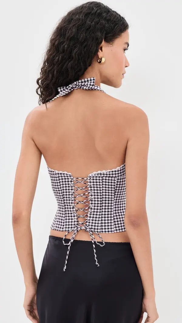GUIZIO Marini Gingham Corset With Lace Trim