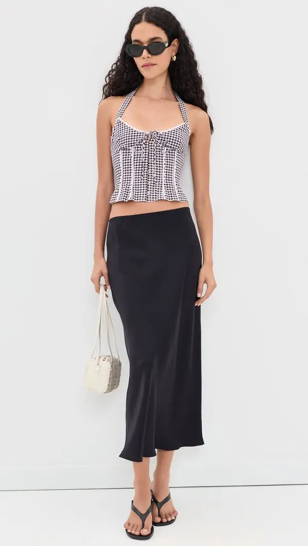 GUIZIO Marini Gingham Corset With Lace Trim