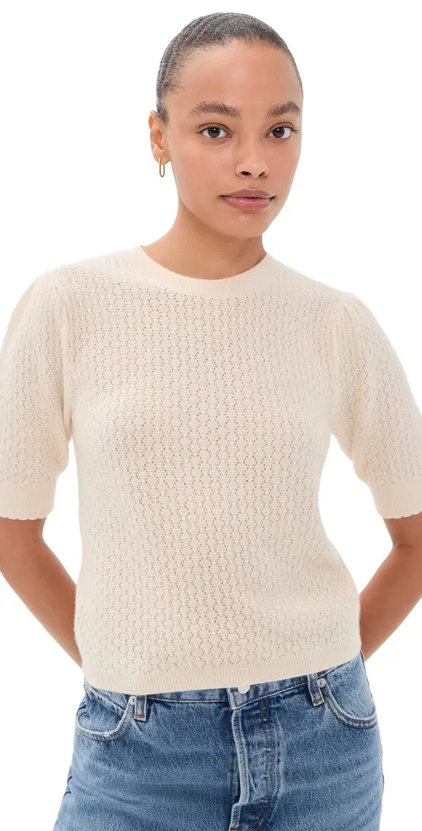 FRAME The Gathered Honeycomb Cashmere Sweater - Cream