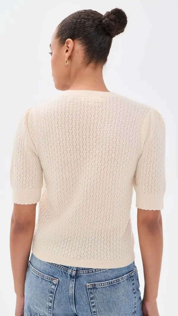 FRAME Gathered Honeycomb Cashmere Sweater With Puff Sleeves