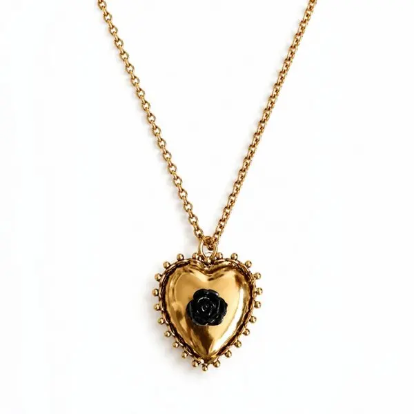 VSTYLE Black Rose Sacred Heart Necklace