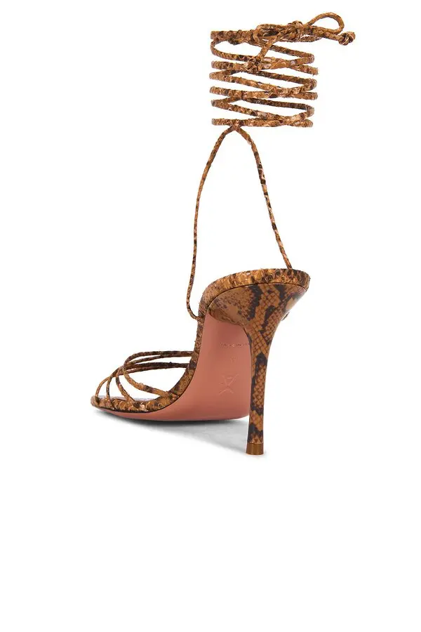 Amina Muaddi Lori 95 Lace Up Sandal In Brown
