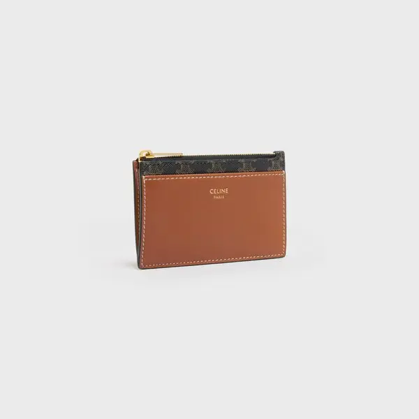 Celine Zipped Card Holder In Triomphe Canvas And Lambskin