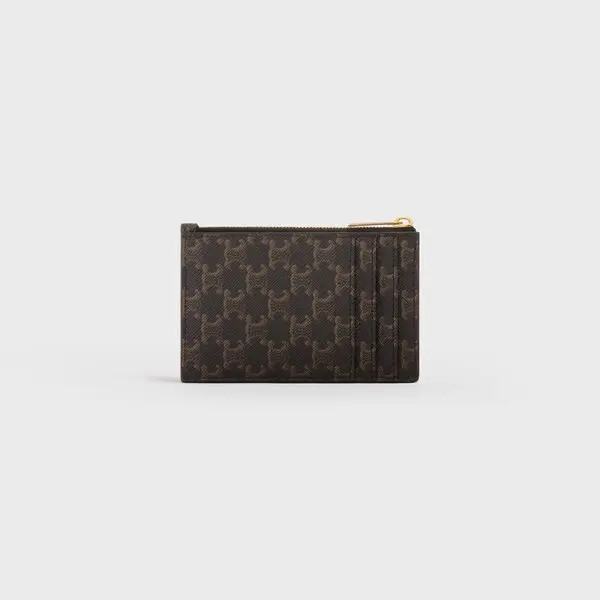 Celine Zipped Card Holder In Triomphe Canvas And Lambskin