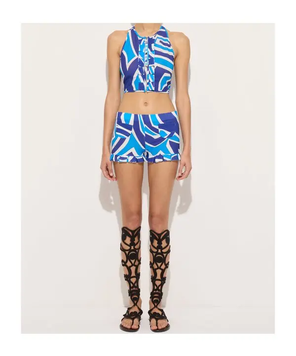 Emilio Pucci Labirinto Iride-print Ruffled Shorts