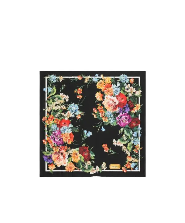 Dolce & Gabbana Dolce Gabbana Floral Printed Twill Scarf - Black