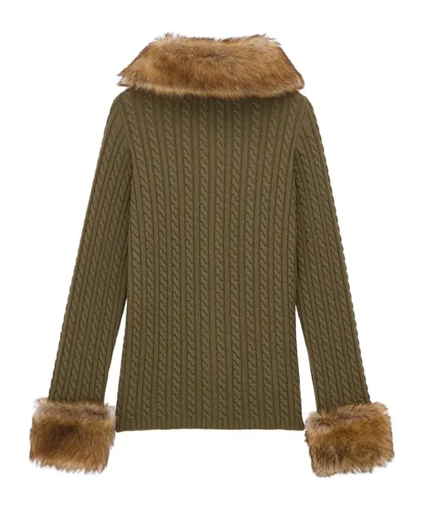 Saint Laurent Long-sleeved Cardigan With Fur Trim
