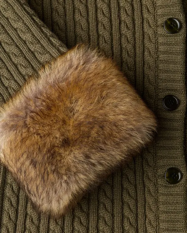 Saint Laurent Long-sleeved Cardigan With Fur Trim