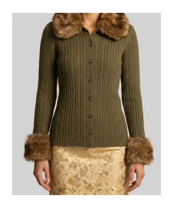 Saint Laurent Long-sleeved Cardigan With Fur Trim