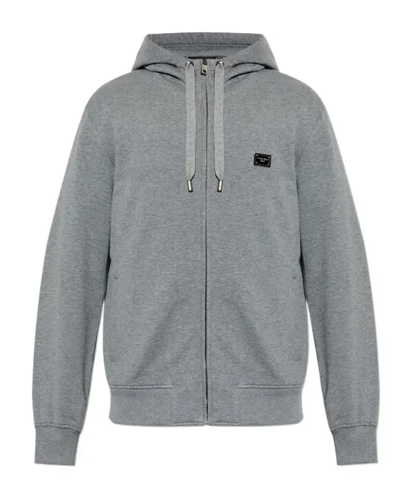 Dolce & Gabbana Dolce Gabbana Logo Plaque Zipped Drawstring Hoodie