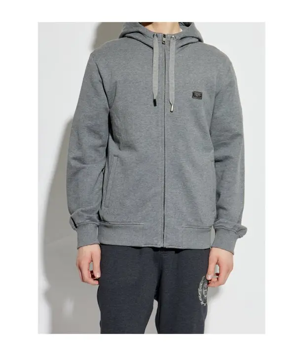 Dolce & Gabbana Dolce Gabbana Logo Plaque Zipped Drawstring Hoodie