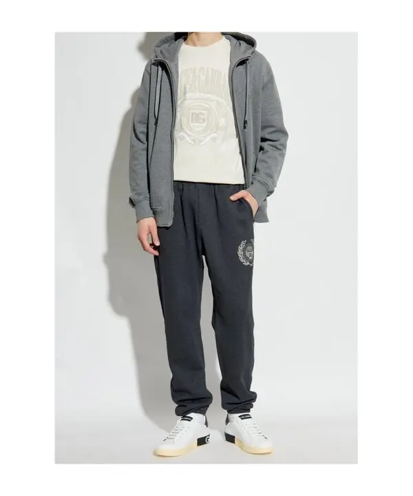 Dolce & Gabbana Dolce Gabbana Logo Plaque Zipped Drawstring Hoodie
