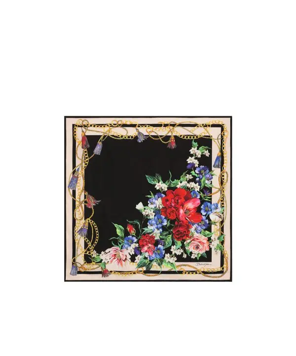 Dolce & Gabbana Dolce Gabbana Floral Chain Print Scarf - Black