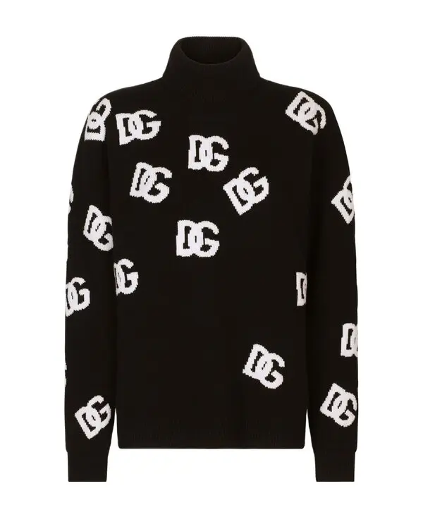 Dolce & Gabbana Dolce Gabbana Dg Intarsia High-neck Jumper - Black
