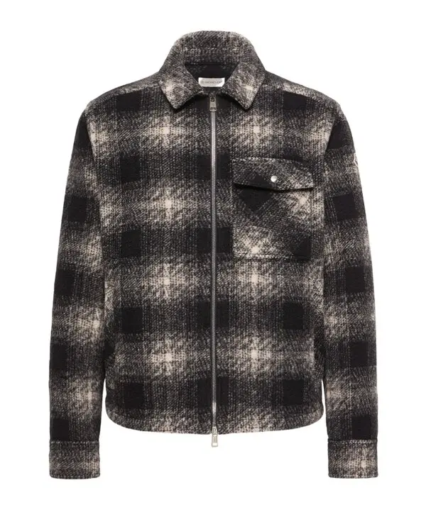 Moncler Check Jersey Zip-up Shirt - Dark Gray