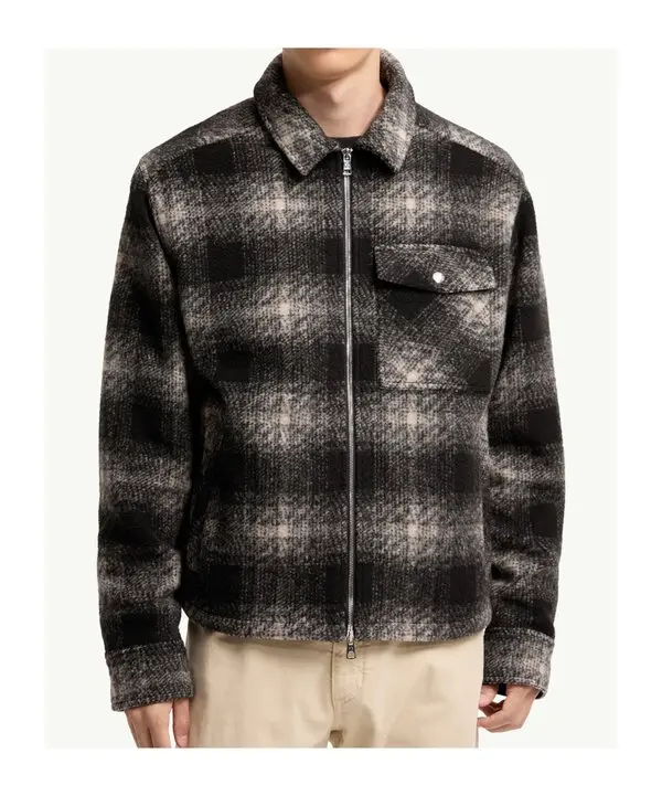 Moncler Checked Zip-up Shirt - Dark Gray