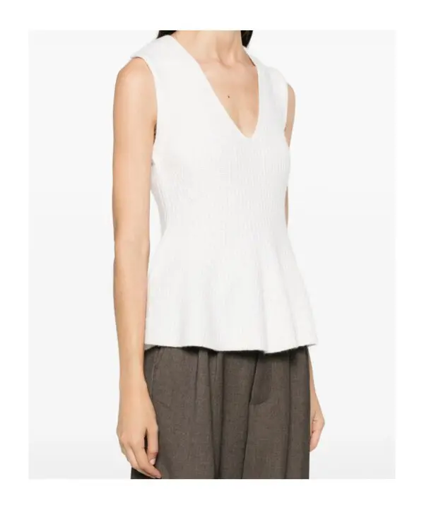 LISA YANG V-neck Sleeveless Knit Top - White