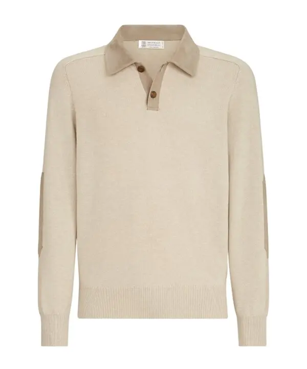 Brunello Cucinelli Cashmere Knit Polo With Suede Collar