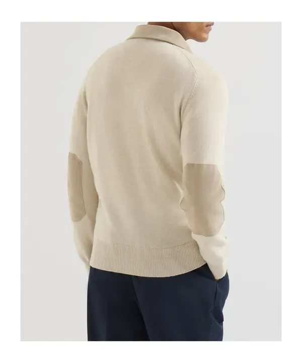 Brunello Cucinelli Cashmere Knit Polo With Suede Collar