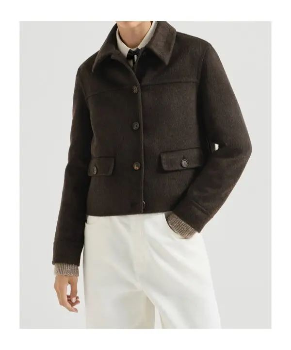Brunello Cucinelli Hand-crafted Cashmere-beaver Double Cloth Jacket With Monili Embellishment - Pine Cone Brown