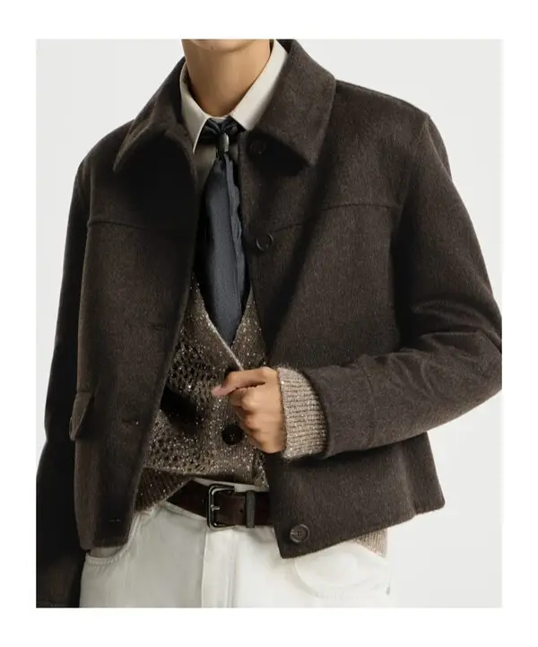 Brunello Cucinelli Hand-crafted Cashmere-beaver Double Cloth Jacket With Monili Embellishment - Pine Cone Brown