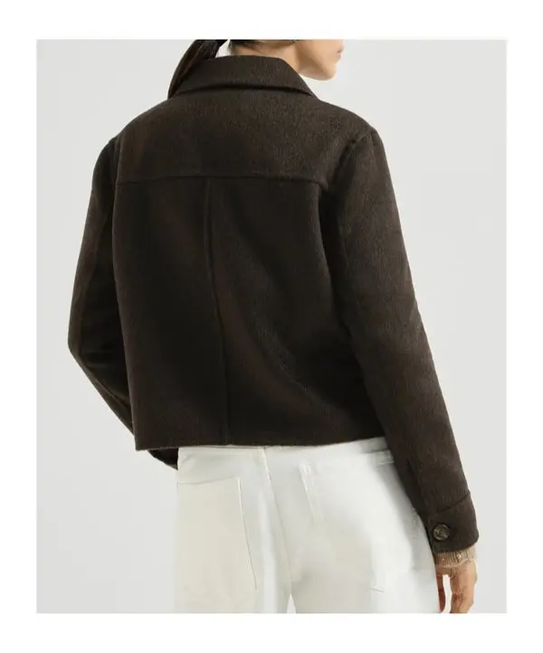 Brunello Cucinelli Hand-crafted Cashmere-beaver Double Cloth Jacket With Monili Embellishment - Pine Cone Brown