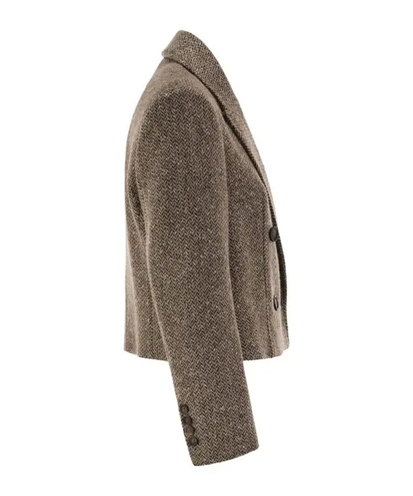 Brunello Cucinelli Sparkling Virgin Wool Chevron Cropped Blazer