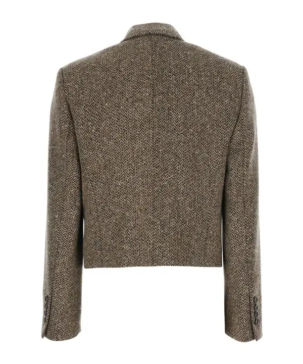 Brunello Cucinelli Sparkling Virgin Wool Chevron Cropped Blazer