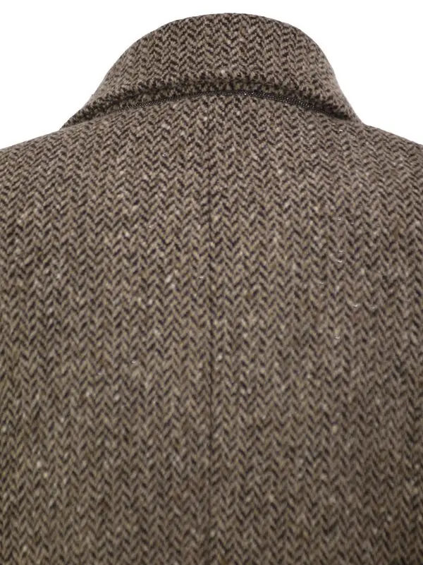 Brunello Cucinelli Sparkling Virgin Wool Chevron Cropped Blazer