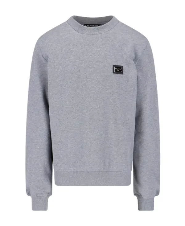Dolce & Gabbana Dolce Gabbana Logo Plaque Crewneck Sweatshirt - Gray