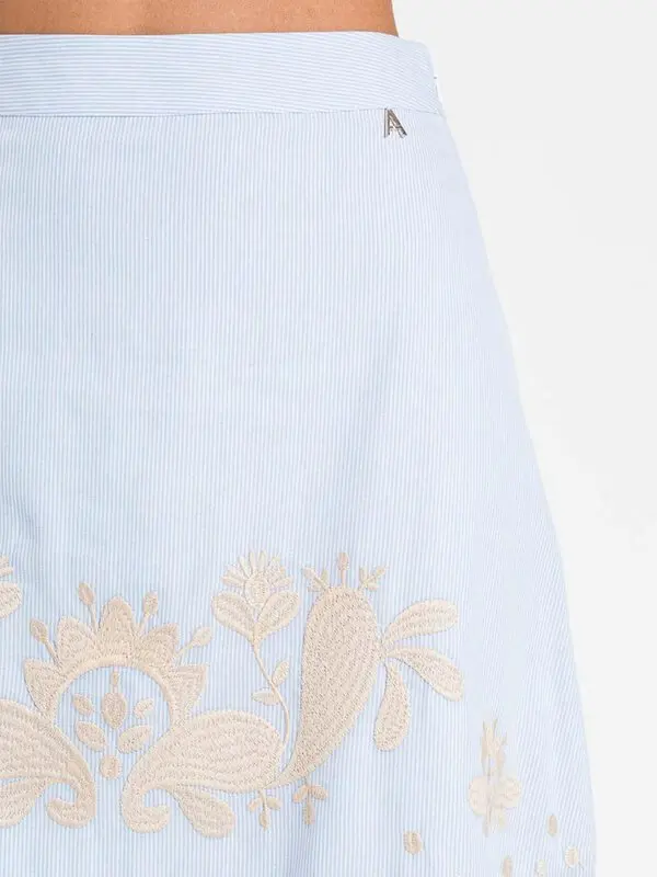 TWINSET Long Pleated Cotton Skirt With High Waist And Embroidery - Sky Blue