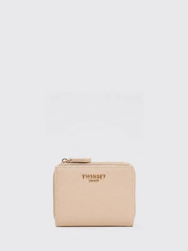 TWINSET Polyurethane Bifold Wallet With Metal Logo And Snap Closure - Sand