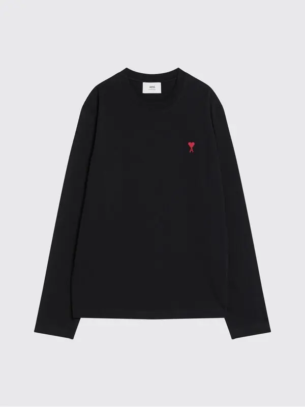 AMI Paris Long-sleeved Cotton Jersey T-shirt With Embroidered Logo - Black