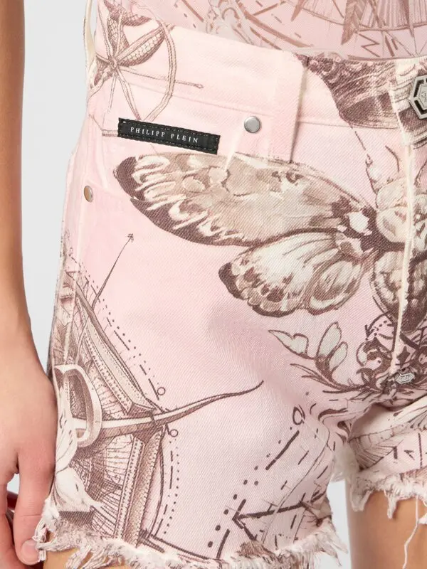 Philipp Plein Printed Denim Shorts