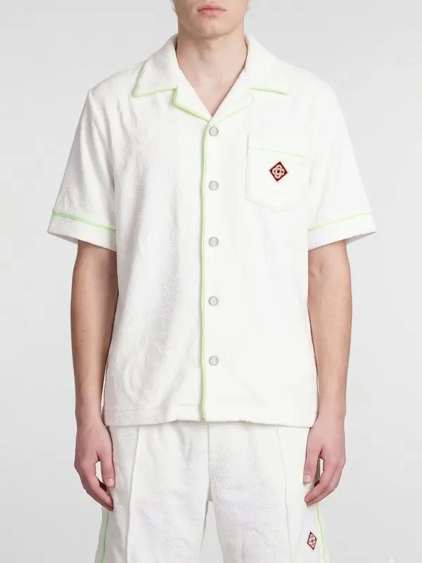 Casablanca Cuban Collar Short-sleeved Bowling Shirt In Cotton Blend - White